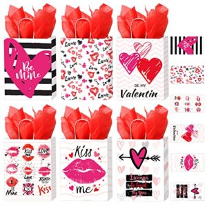 24 pcs valentine’s day gift bag valentine’s kraft paper bags with red tissue paper heart shaped treat goodies bag wrapping for wedding valentines party favor decorations kids classroom exchange prizes