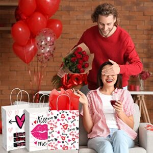 24 Pcs Valentine's Day Gift Bag Valentine's Kraft Paper Bags with Red Tissue Paper Heart Shaped Treat Goodies Bag Wrapping for Wedding Valentines Party Favor Decorations Kids Classroom Exchange Prizes