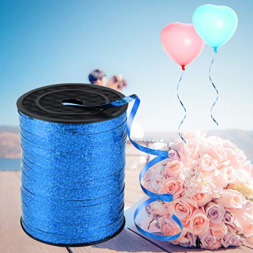 500 Yards Silver Shiny Curling Ribbon Metallic Balloon Roll for Party Festival Art Craft Decor,Florists, Weddings, Crafts and Gift wrap. (Blue)