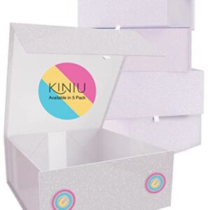 kiniu 5 Glitter Gift Boxes with Lids Bulk 9.25x9.25x3.75 Inches - Collapsible Gift Box with Lid and Tissue Paper - Magnetic Boxes for Gifts, Groomsman Box Proposal, Wedding, Birthday, Christmas (Glitter)