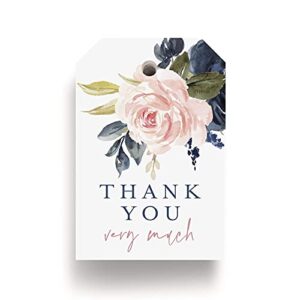 bliss collections thank you gift tags, navy floral, thank you very much gift tags for weddings, bridal showers, birthdays, parties, baby showers, wedding favors or special events, 2″x3″ (50 tags)