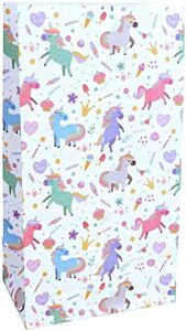 unicorn favor bags – 24-count magical pattern design printed on kraft paper goodie gift bags – treat bags and party supplies for theme party, kids birthday, party favor – 9.5″ x 5.5″ x 3.25″