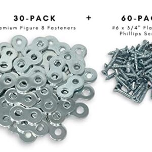 30-Pack with Screws - Heavy Duty Figure 8 Table Top Connector or Desk Top Fastener Clip - 12 Gauge Steel