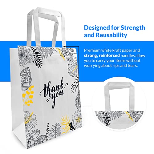 Reli. Paper Bags | 110 Pcs Bulk | 8"x4.5"x10.25" | Paper Thank You Bags | White Paper Bags with Handles, Printed | Small Thank You Gift Bags for Guests | Gifts, Wedding, Merchandise, Business