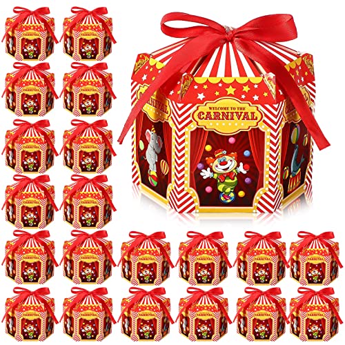 Carnival Treat Boxes Circus Cupcake Paper Candy Boxes Red White Stripes Carnival Paper Favor Boxes Carnival Goody Gift Decorations for Carnival Theme Birthday Halloween Holiday Celebration (24 Pcs)