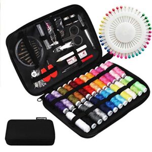 juning sewing kit with case, 130 pcs sewing supplies for home travel and emergency, kids machine, contains 24 spools of thread of 100m, mending and sewing needles, scissors, thimble, tape measure etc