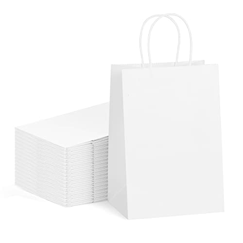 Eupako Kraft Paper Bags with Handles, 5.25x3.75x8 White Small Gift Bags, Kraft Shopping Bags, Party Favor Bags, Retail, Business, Merchandise for Valentine's Day, Mother's Day (Pack of 25)