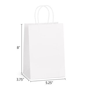 Eupako Kraft Paper Bags with Handles, 5.25x3.75x8 White Small Gift Bags, Kraft Shopping Bags, Party Favor Bags, Retail, Business, Merchandise for Valentine's Day, Mother's Day (Pack of 25)