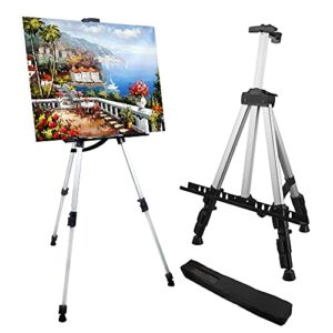 artist easel stand, rrftok aluminum metal adjustable easel for painting canvases height from 17 to 66 inch,carry bag for table-top/floor drawing and didplaying