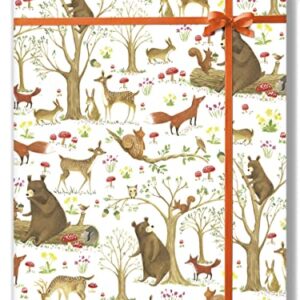 Colors of Rainbow Flat Sheet Wrapping Paper Featuring Enchanted Fairytale Forest with Animal Friends Squirrels Foxes Rabbits And Bears Gift Wrap (Fairytale Forest)