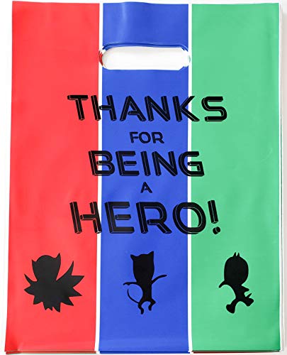 Party Favor Plastic Goodie Bags with Handles- Theme Birthday Supplies Gift Bag for Kids and Adults – Hero Masks (24 Pack)