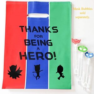 Party Favor Plastic Goodie Bags with Handles- Theme Birthday Supplies Gift Bag for Kids and Adults – Hero Masks (24 Pack)