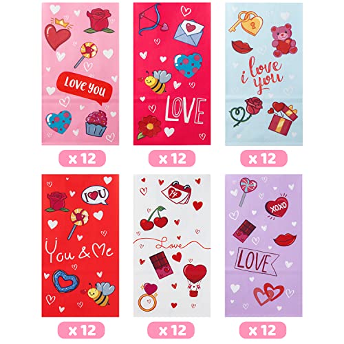 JOYIN 72 Pcs Valentines Day Paper Gift Bags 5x9.4 inch, Valentines Candy Bags, Goodie Bags for Valentine’s Day Party Favors Funny Gift Exchange Novelty Gift Giving Gift Wrapping