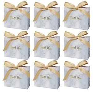 dechisy 30pack small thank you gift bags,marble pattern party favor bags with gold bow ribbon,4.5×1.8×3.inches,paper bags for birthday wedding bridesmaid holiday valentines day (gold)