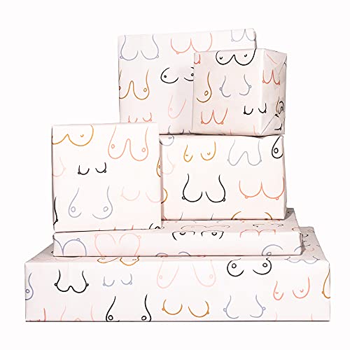 CENTRAL 23 Bridal Shower Wrapping Paper - Birthday Wrapping Paper For Women Girlfriend - 6 Sheets Of Pink Gift Wrap - Pastel Boob Print - Valentines Day Gift Wrap For Her, Wife