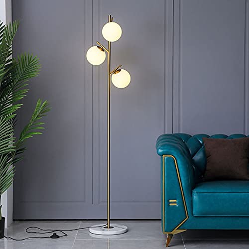 MichiDeco Floor Lamp, 3-Light Mid-Century Floor Light, Frosted Glass Globes Lamp for Bedroom or Living Room