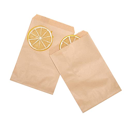 Volanic 100PCS 4X6 Inch Kraft Paper Bags Small Flat Party Favor Bag for Bakery Cookies Candies Dessert Chocolate Sandwich