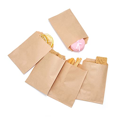 Volanic 100PCS 4X6 Inch Kraft Paper Bags Small Flat Party Favor Bag for Bakery Cookies Candies Dessert Chocolate Sandwich