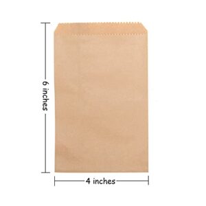 Volanic 100PCS 4X6 Inch Kraft Paper Bags Small Flat Party Favor Bag for Bakery Cookies Candies Dessert Chocolate Sandwich