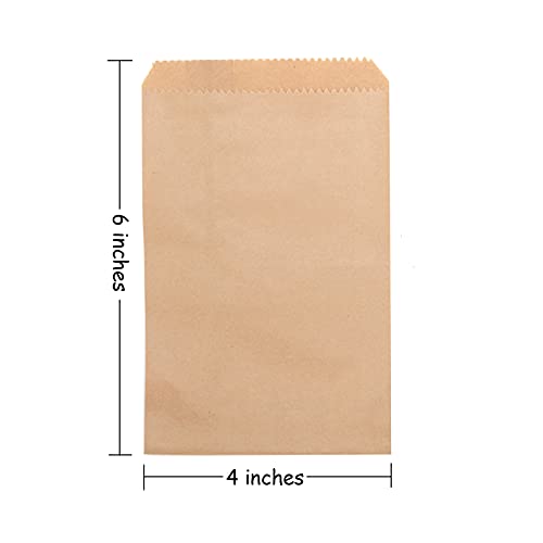 Volanic 100PCS 4X6 Inch Kraft Paper Bags Small Flat Party Favor Bag for Bakery Cookies Candies Dessert Chocolate Sandwich