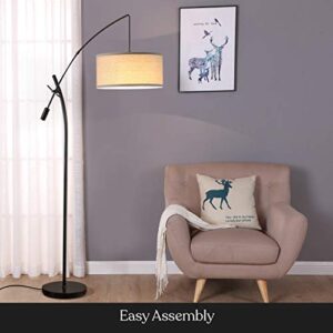 Brightech Grayson LED Floor Lamp, Modern Arc Lamp for Office & Living Room, Tall Lamp with Adjustable Arm, Standing Lamp in Industrial Style for Bedroom Reading - Black