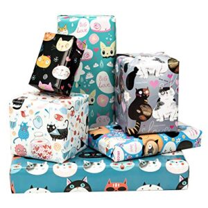 maypluss wrapping paper large sheet – folded flat – 6 different cat design (45.2 sq. ft.ttl.) – 27.5 inch x 39.4 inch per sheet