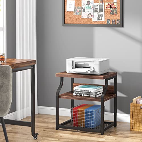 Tribesigns Printer Stand with Storage ,3-Shelf Home Printer Cart , Desk Organizer Pinter Table Under Desk , Rustic Machine Stand Small Bookshelf for Home Office (Rustic)