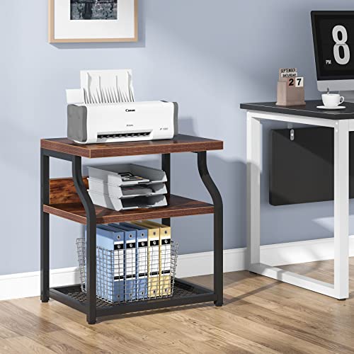 Tribesigns Printer Stand with Storage ,3-Shelf Home Printer Cart , Desk Organizer Pinter Table Under Desk , Rustic Machine Stand Small Bookshelf for Home Office (Rustic)