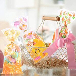 VEYLIN 120Pcs Easter Cellophane Goodie Bags, Plastic Easter Treat Bags Candy Cookie Bags with 150pcs Twist Ties 5” x 11”