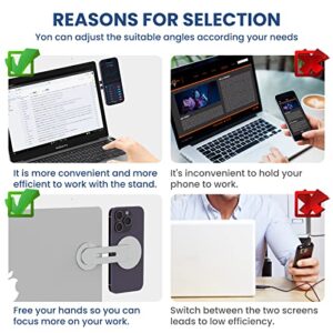 HAMOPY Laptop Phone Holder, Flippable Laptop Phone Mount, Slim Magnetic Monitor Side Mount Laptop Extension Bracket, Adjustable Angle Magsafe Phone Holder for iPhone 14 /13/12 Series and Others