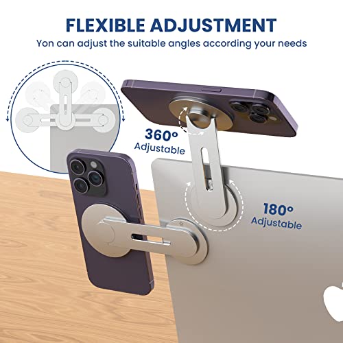 HAMOPY Laptop Phone Holder, Flippable Laptop Phone Mount, Slim Magnetic Monitor Side Mount Laptop Extension Bracket, Adjustable Angle Magsafe Phone Holder for iPhone 14 /13/12 Series and Others