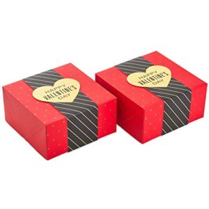 Hallmark 8" Medium Valentine's Day Gift Boxes (Pack of 2: Red with Black and Gold Wrap Band) for Jewelry, Wrapped Candy, Small Toys, Gift Cards