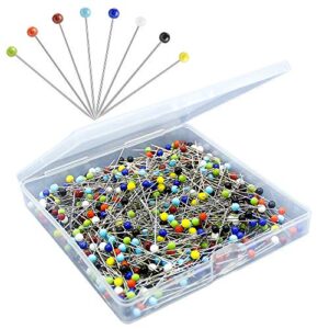 500pcs sewing pins for fabric, straight pins with colored ball glass heads long 1.5inch, quilting pins for dressmaker, jewelry diy decoration, craft and sewing project by sunenlyst