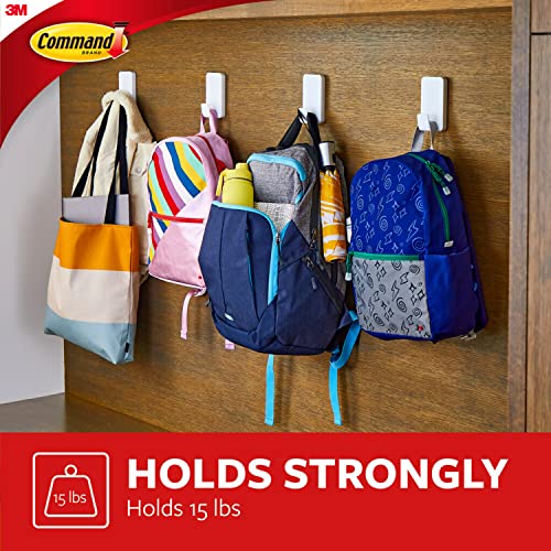 Command 15 Lb XL Heavyweight Wall Hook, Damage Free Hanging Wall Hook with Adhesive Strips, Heavy Duty Single Wall Hook for Hanging Back to School Organizers, 2 White Hooks and 8 Command Strips