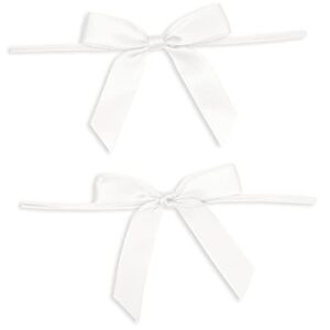 100 Pack White Twist Tie Bows for Crafts, Pre-Tied Satin Ribbon for Gift Wrap Bags, Party Favors, Baked Goods (2.5 x 3 in)