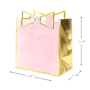 Hallmark Signature 7" Medium Gift Bag (Pink with Gold Border and Metallic Bow) for Mothers Day, Birthdays, Engagements, Valentines Day, Sweetest Day and More