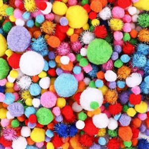 hehali 1000pcs multicolor pom pom balls, assorted sizes & colors pompoms for arts and craft making decorations