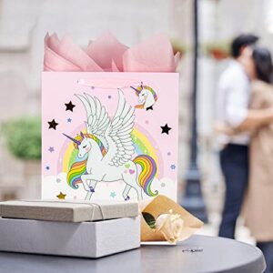 13" Large Gift Bag for Girls and Kids Birthday Baby Shower with Tissue Paper 1-Pack (Unicorn)