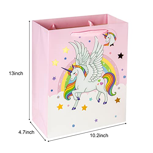 13" Large Gift Bag for Girls and Kids Birthday Baby Shower with Tissue Paper 1-Pack (Unicorn)