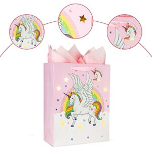 13" Large Gift Bag for Girls and Kids Birthday Baby Shower with Tissue Paper 1-Pack (Unicorn)