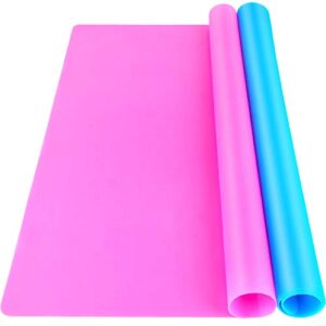 leobro 2 pack 15.7″ x 11.7″ large silicone sheet for crafts jewelry casting mould mat, nonstick silicone craft mat, silicone mat, silicone mats for epoxy resin, paint, clay, blue & rose red