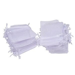 Mudder Organza Gift Bags Wedding Favour Bags Jewelry Pouches, Pack of 100 (2.8 x 3.5 Inch, White)