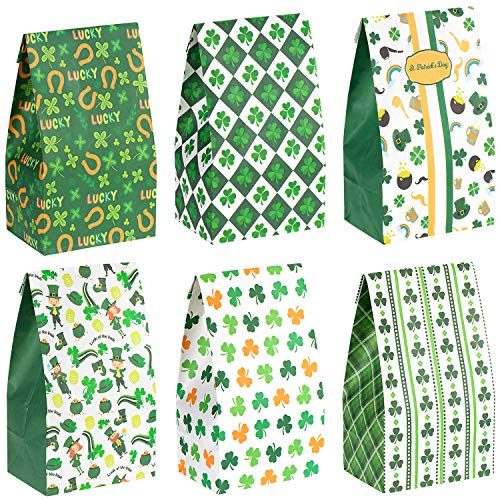 Whaline 60 Pack St Patrick's Day Paper Gift Bag, Irish Shamrock Candy Treats Bag for St Patrick's Party Favors, Birthday Supplies