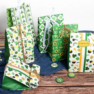 Whaline 60 Pack St Patrick's Day Paper Gift Bag, Irish Shamrock Candy Treats Bag for St Patrick's Party Favors, Birthday Supplies