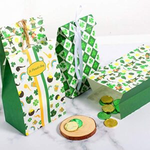 Whaline 60 Pack St Patrick's Day Paper Gift Bag, Irish Shamrock Candy Treats Bag for St Patrick's Party Favors, Birthday Supplies