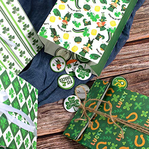 Whaline 60 Pack St Patrick's Day Paper Gift Bag, Irish Shamrock Candy Treats Bag for St Patrick's Party Favors, Birthday Supplies