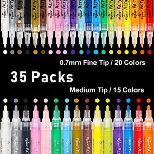 35 premium acrylic paint marker pens, double pack of both extra fine and medium tip, for rock painting, mug, ceramic, glass, wood, fabric painting, canvas,metal,water based quick dry non toxic no odor