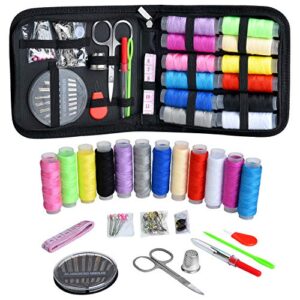 sewing kit, zipper portable mini sewing kits for adults, kids, traveler, beginner, emergency, family repair, sewing supplies with 12 color thread, scissors, needles, tape measure and other accessories