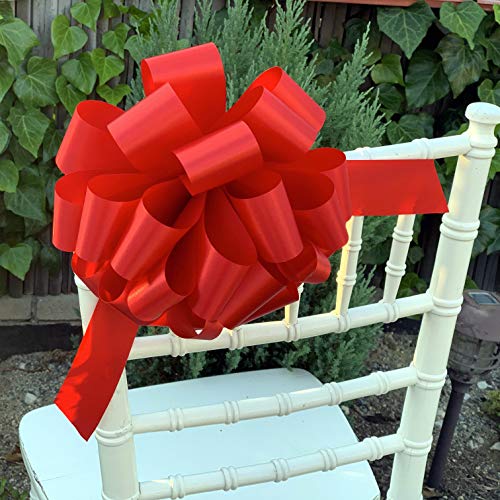 Large Red Ribbon Pull Bows - 9" Wide, Set of 6, Memorial Day, 4th of July, Christmas, Big Gift Bows, Gift Basket, Presents, Wreath, Swag, Fundraiser, Decoration, Office, Valentine's Day