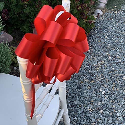 Large Red Ribbon Pull Bows - 9" Wide, Set of 6, Memorial Day, 4th of July, Christmas, Big Gift Bows, Gift Basket, Presents, Wreath, Swag, Fundraiser, Decoration, Office, Valentine's Day